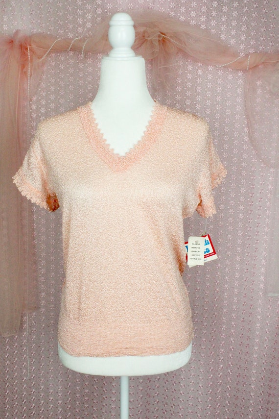 Vintage 70s Keneth Knit Peachy Pink Top, Knit Top, VT… - Gem