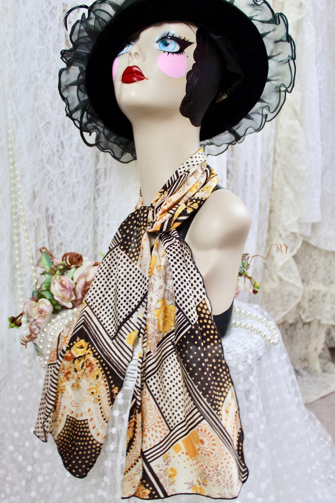 Vintage 70s Floral Scarf, Head Scarf, Neck Tie, Vintage Women Scarves ...