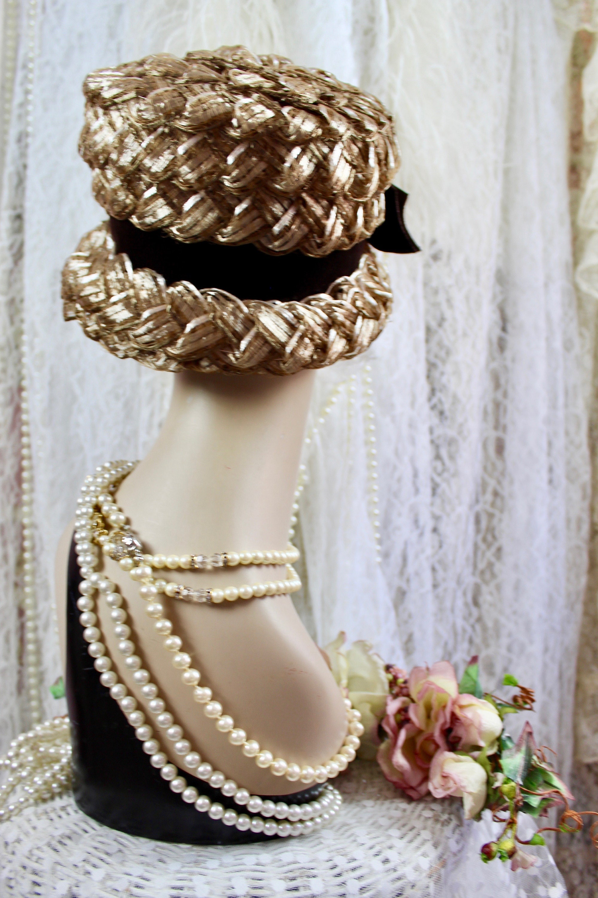 Vintage Beautiful 60s Sears Millinery Hat, Raffia Cloche Hat, Velvet ...