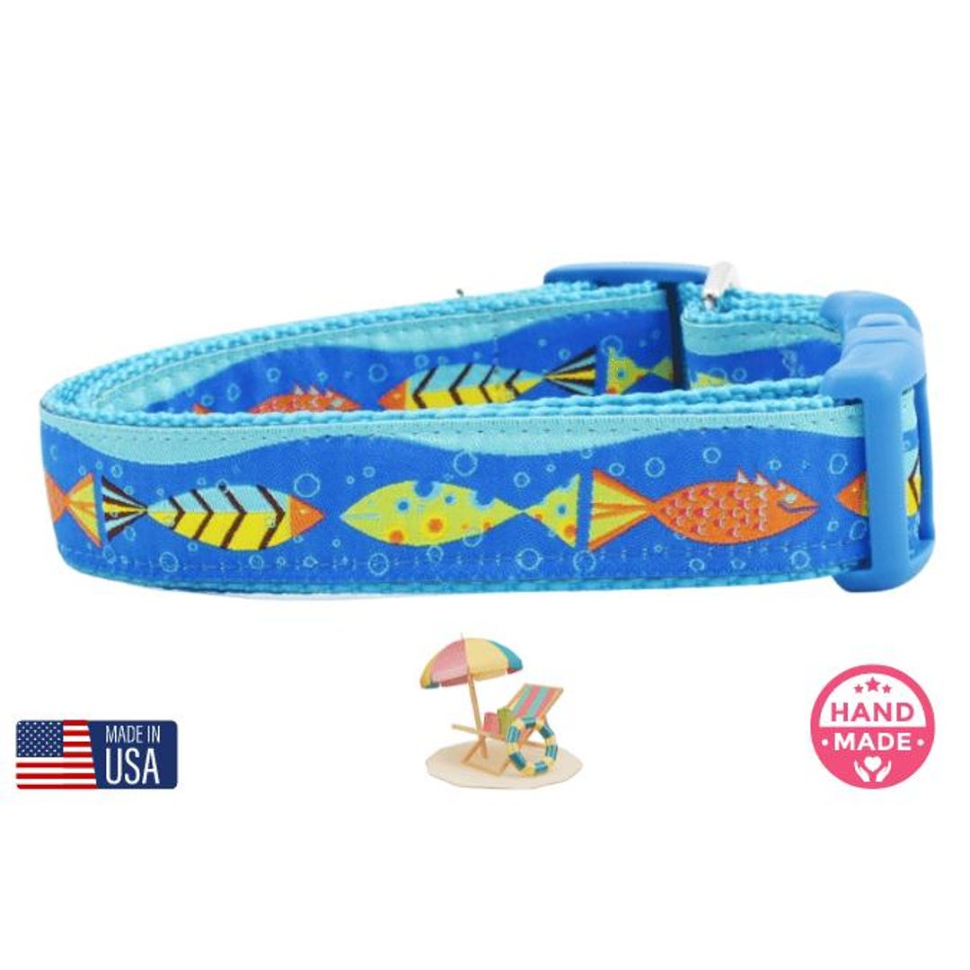 Tropical Fish DOG COLLAR - Nautical Dog Collar, Jacquard Heacy Duty Dog ...