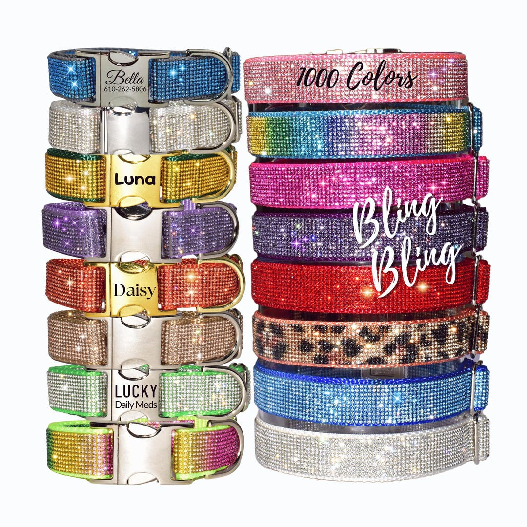 Personalized Crystal Rhinestone Bling Dog Collar With Engraving and ...