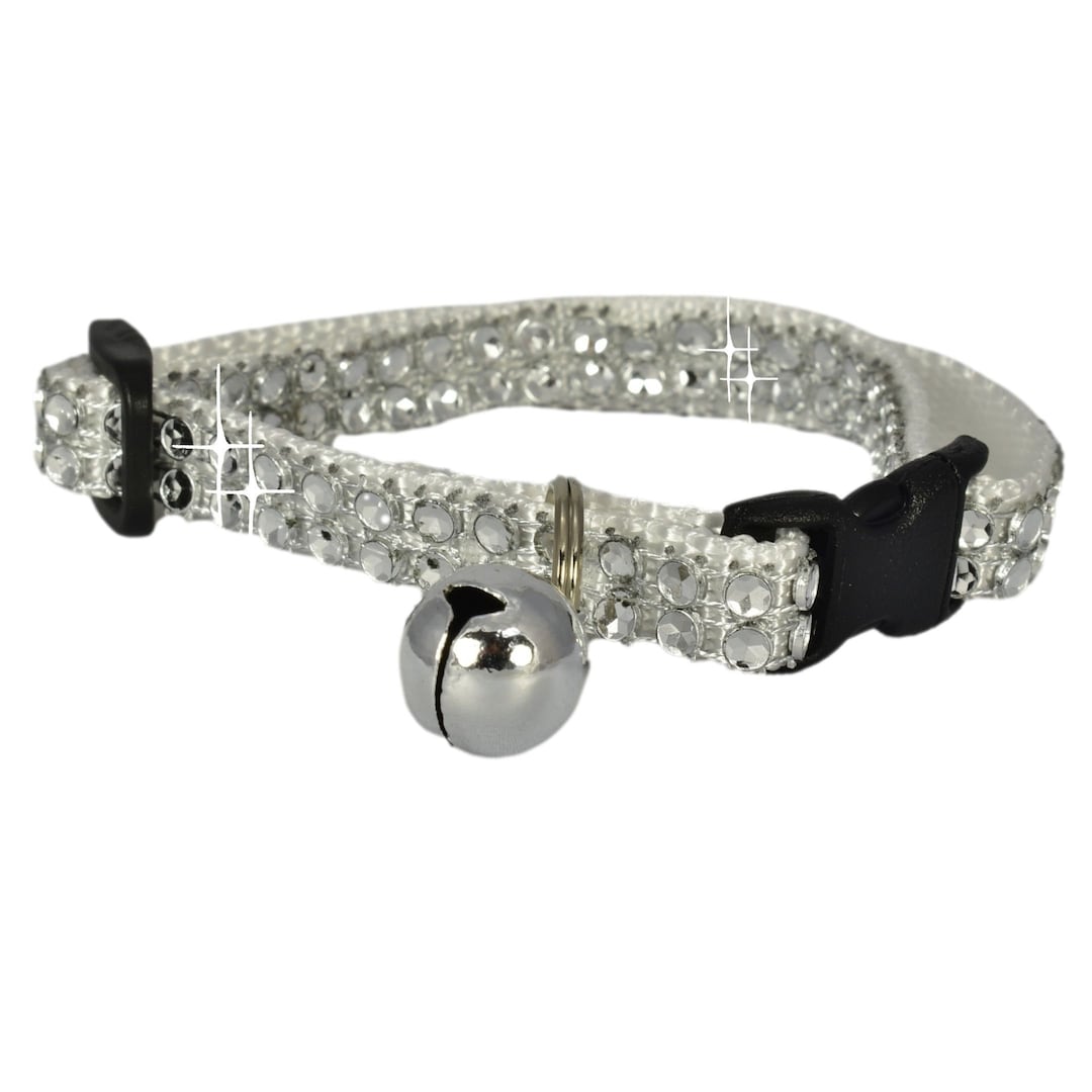 White Bling Rhinestone Cat Collar With Bell, Fancy Wedding Cat Collar ...