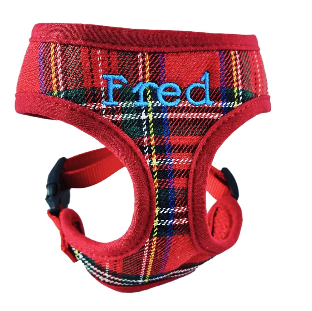 Personalized Red Plaid DOG Harness and Leash Set Girl, Boy, Adjustable ...