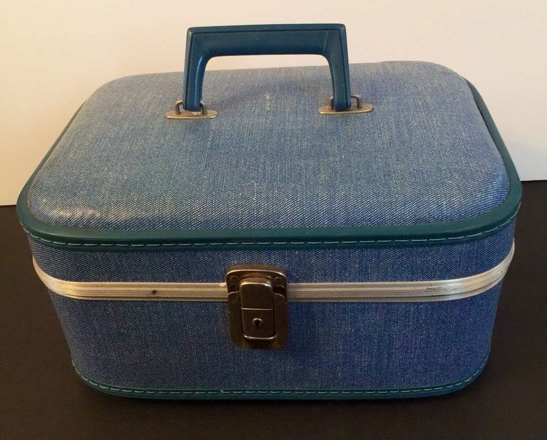 Vintage Sixties Train Case, Excellent Blue Silver, Keys and Mirror - Etsy