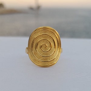 Gold Spiral Ring, Sterling Silver, Infinity Ring, Stacking Ring, Disc ...