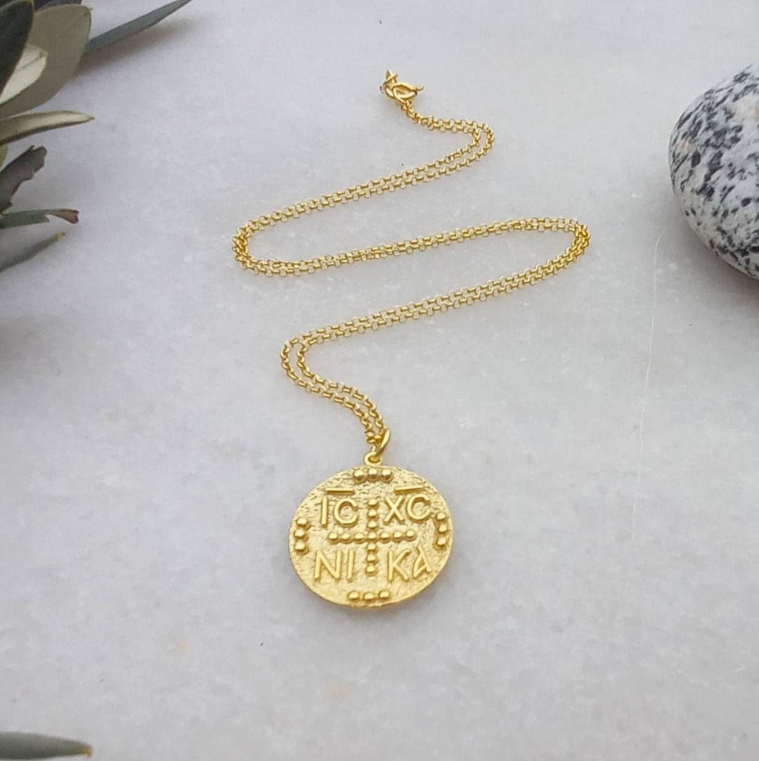 14k Gold Plated Constantinato Necklace: Greek Byzantine Cross Pendant ...