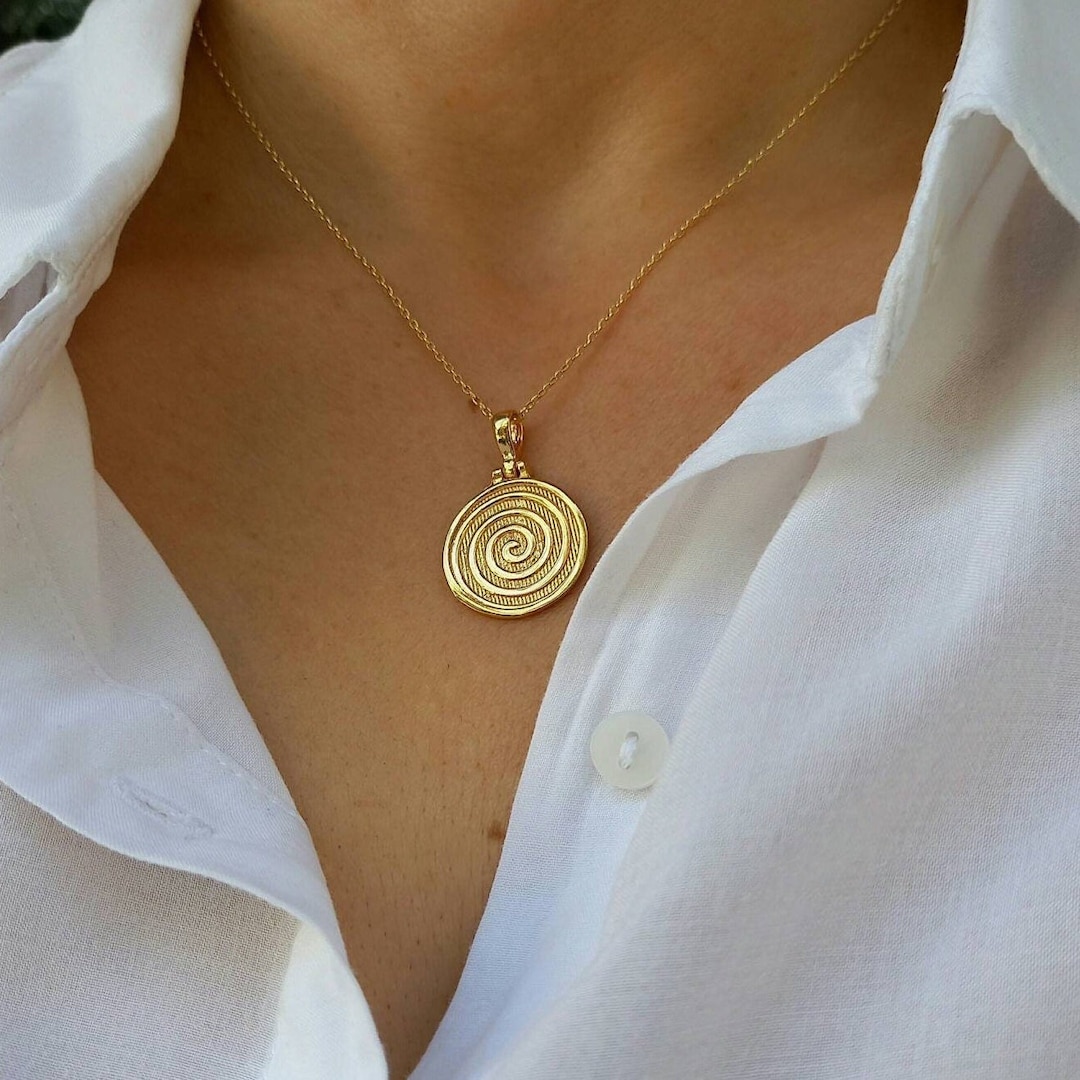 Gold Spiral Necklace, Ancient Greek Necklace, Celtic Disc, Labyrinth ...