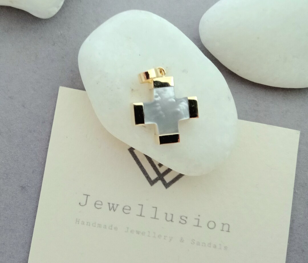 Solid Gold White Cross Necklace, Tiny 14k Solid Gold Cross, White Ivory ...