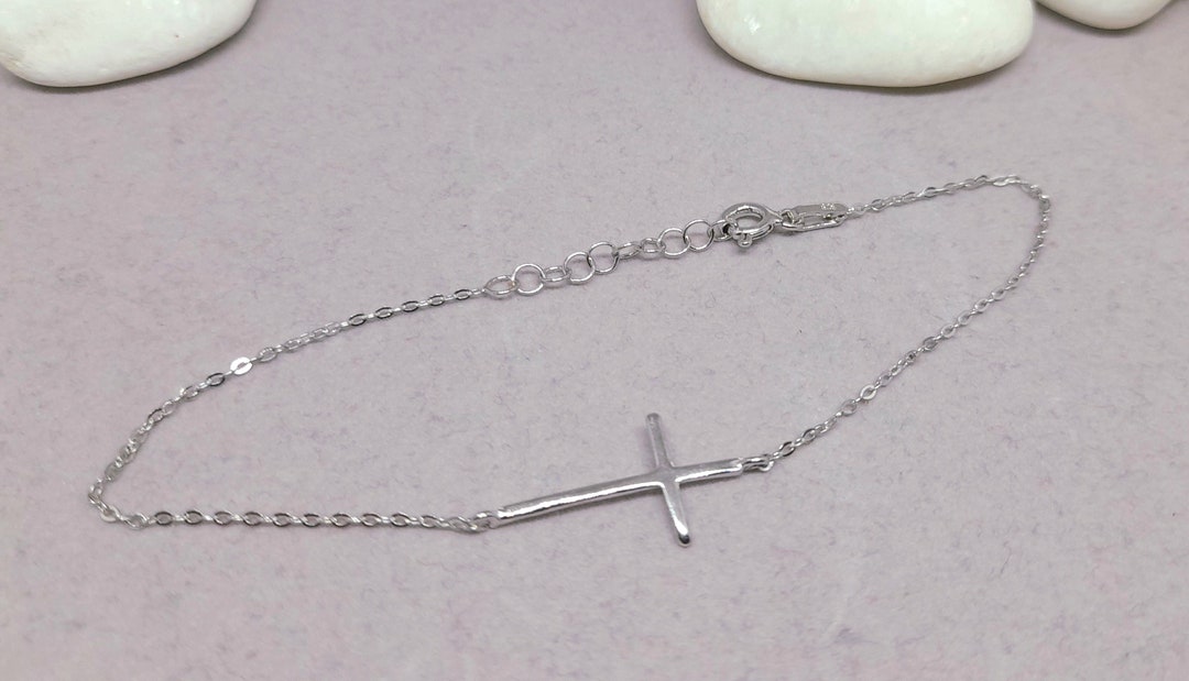 Cross Bracelet 14k Gold Plated Sideways Cross Bracelet, Silver Cross, Cross Armband, Cross ...