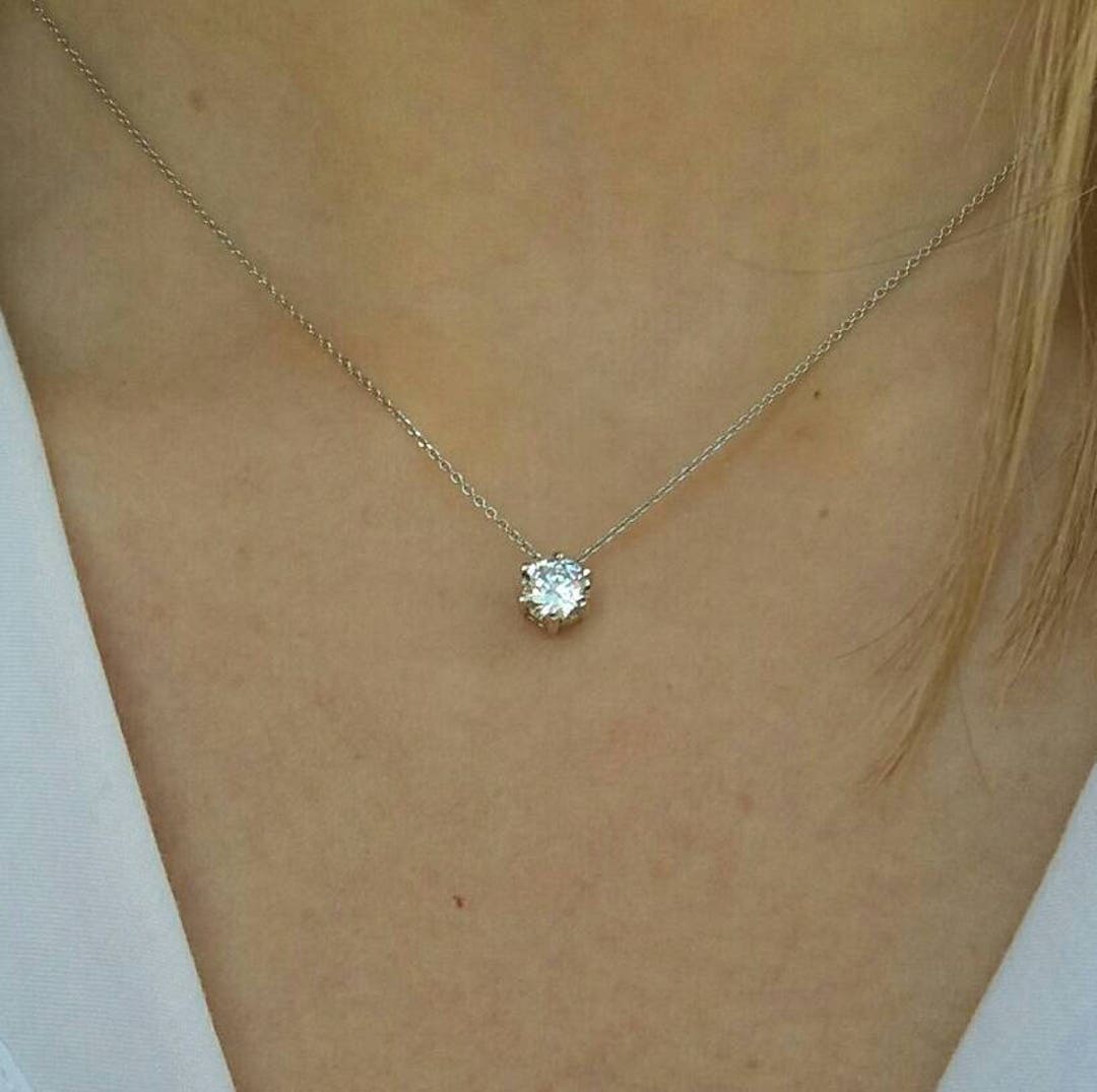 Floating Diamond Necklace Bridesmaid Gift Big Single - Etsy