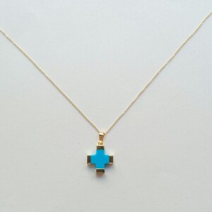 14k Solid Gold Turquoise Cross Necklace: Minimalist Gemstone Crucifix ...