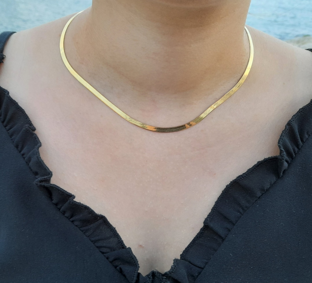 Solid Gold Snake Chain Necklace, 14k Gold Chain, Herringbone Chain ...