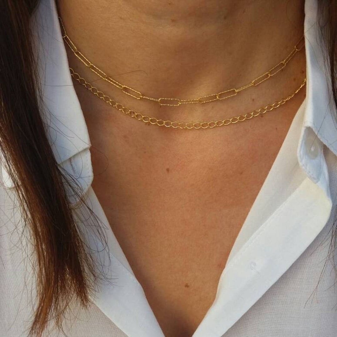 Link and Cable Chain Necklaces Set, Paperclip Chain Choker, Layered ...