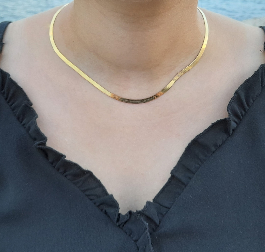Solid Gold Snake Chain Necklace, 14k Gold Chain, Herringbone Chain ...
