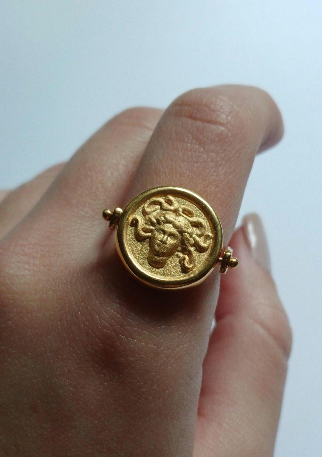 Double Face Ring, 14k Gold Plated Ring, Medusa Ring, Pegasus Ring ...