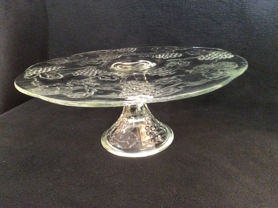 Vintage Indiana Glass Harvest Grape Clear Glass Pedestal Cake Stand or ...