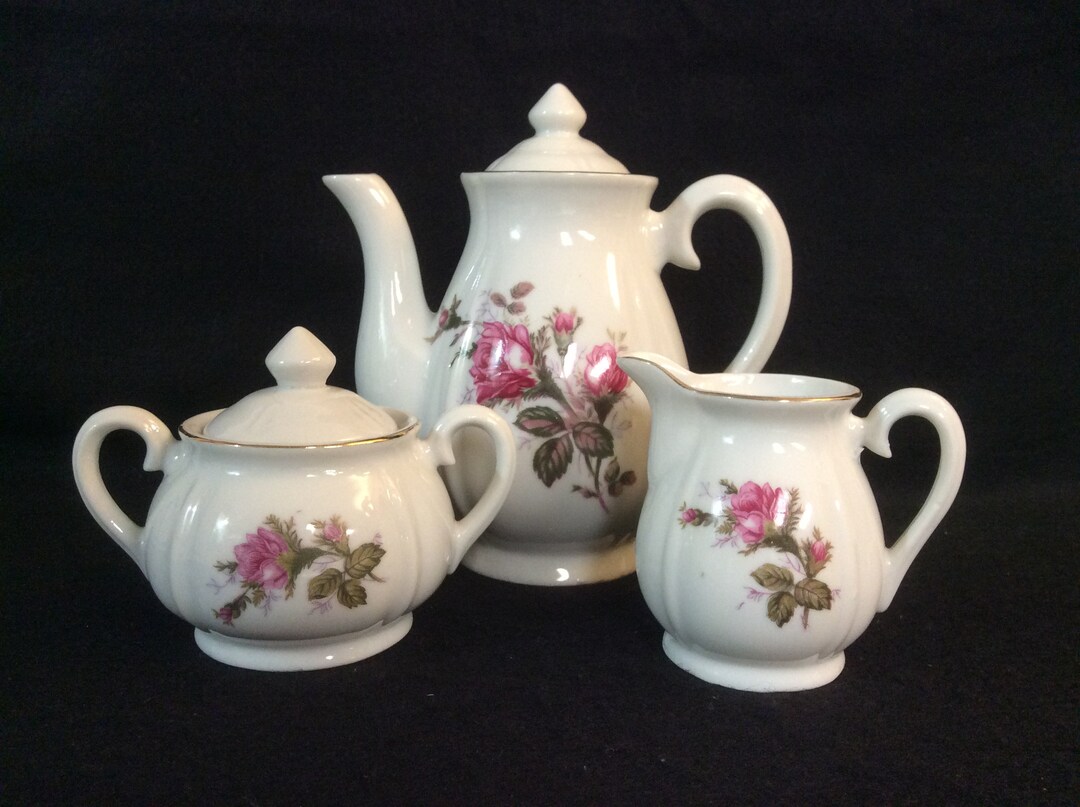 Vintage Japan, Porcelain Rose Tea Set Teapot, Creamer, Sugar With Lid ...