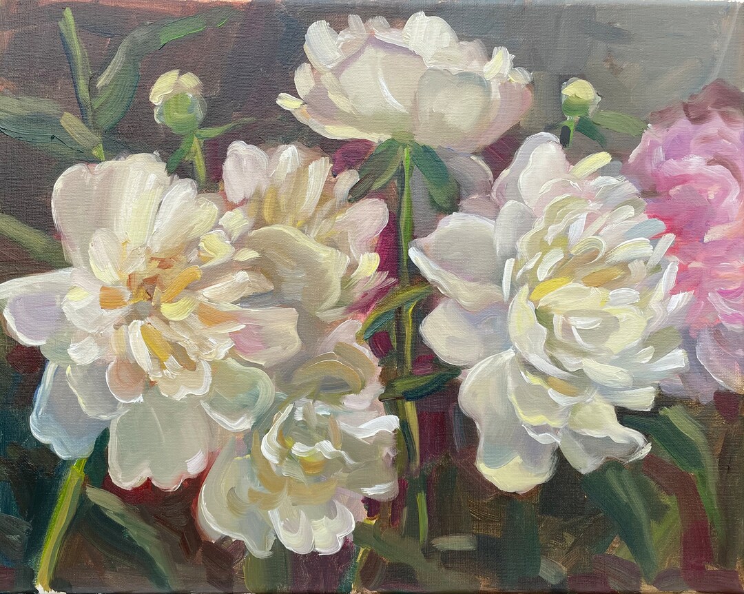 Original Oil Painting Pleinair Painting Peonies White Peonies Peonies ...