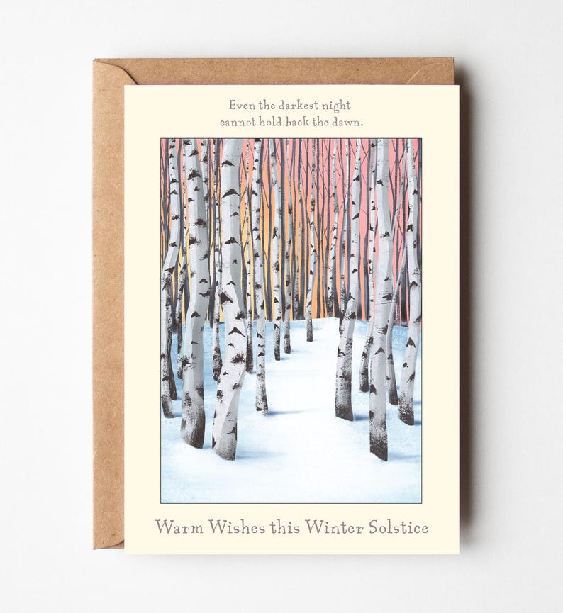 Winter Solstice Card Set (24-pack) | Snowy Birch Forest | Yule Holiday ...