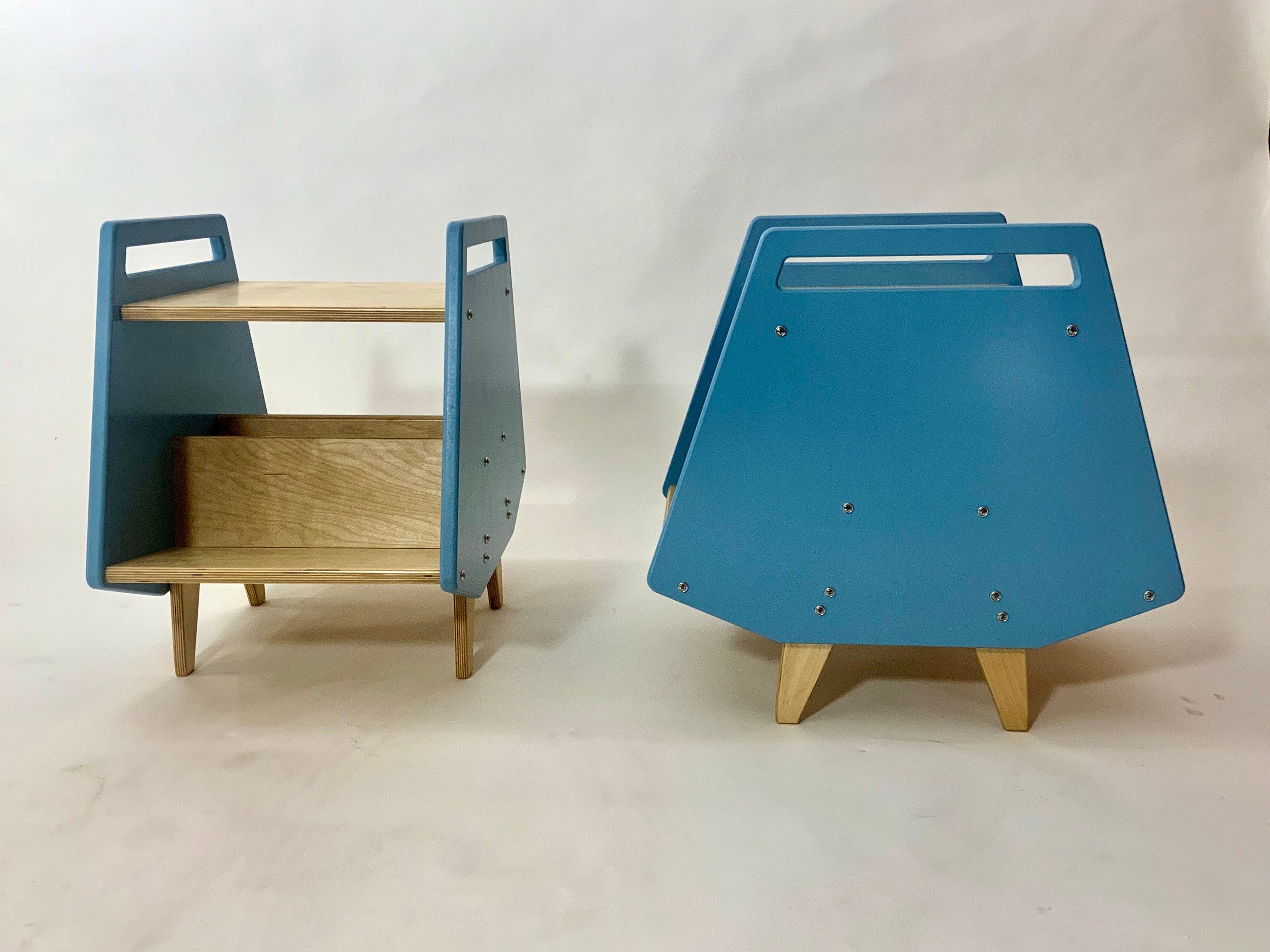 French Blue Side Table /magazine Rack - Etsy