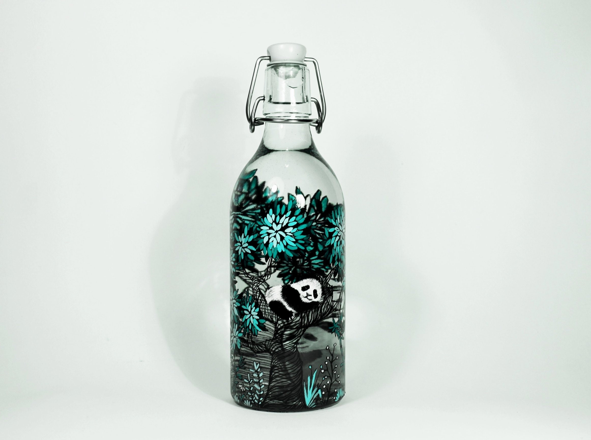 Panda glass water bottle Animal illustration Panda lover | Etsy