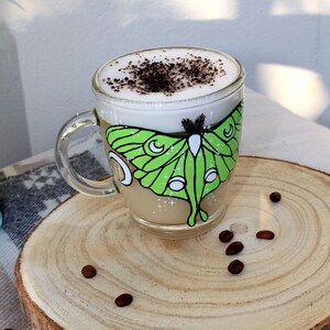 Luna Moth Mug, Handpainted Glass Mug, Witches Tea Cup, Moon Mug ...