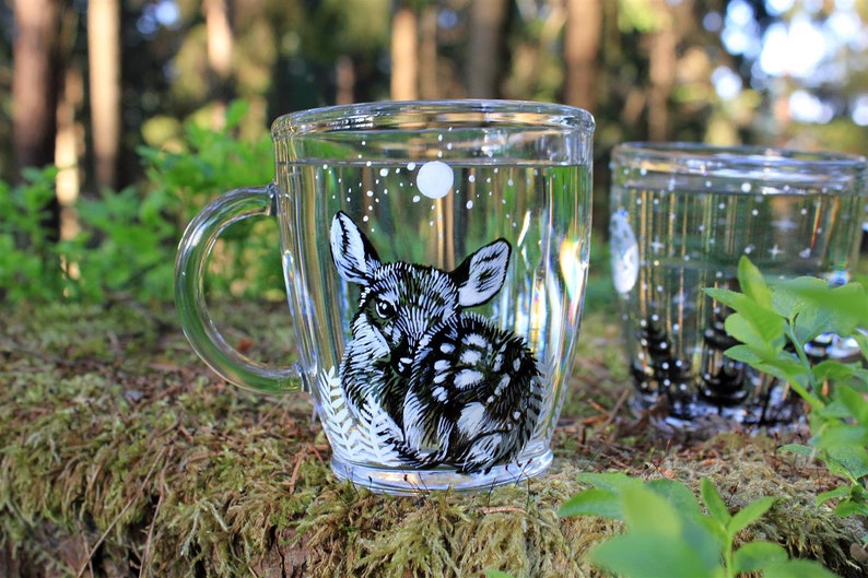 Deer Glass Mug, Handpainted Bambi Cup, Tea Coffee Lovers, Animal Lover ...
