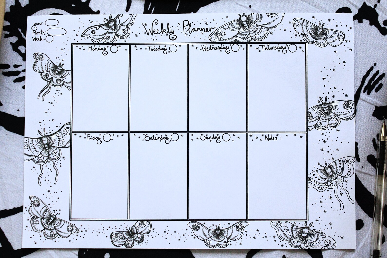 Printable Moth Weekly Planner Moth Daily Diary Coloring Moth - Etsy