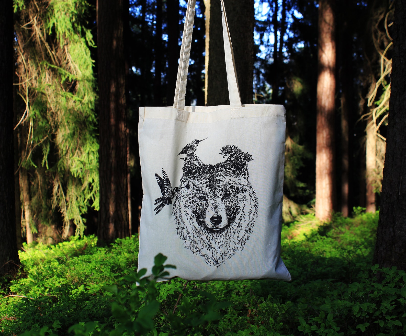 Wolf tote bag Wolf cotton bag Woodland animals Eco earth | Etsy