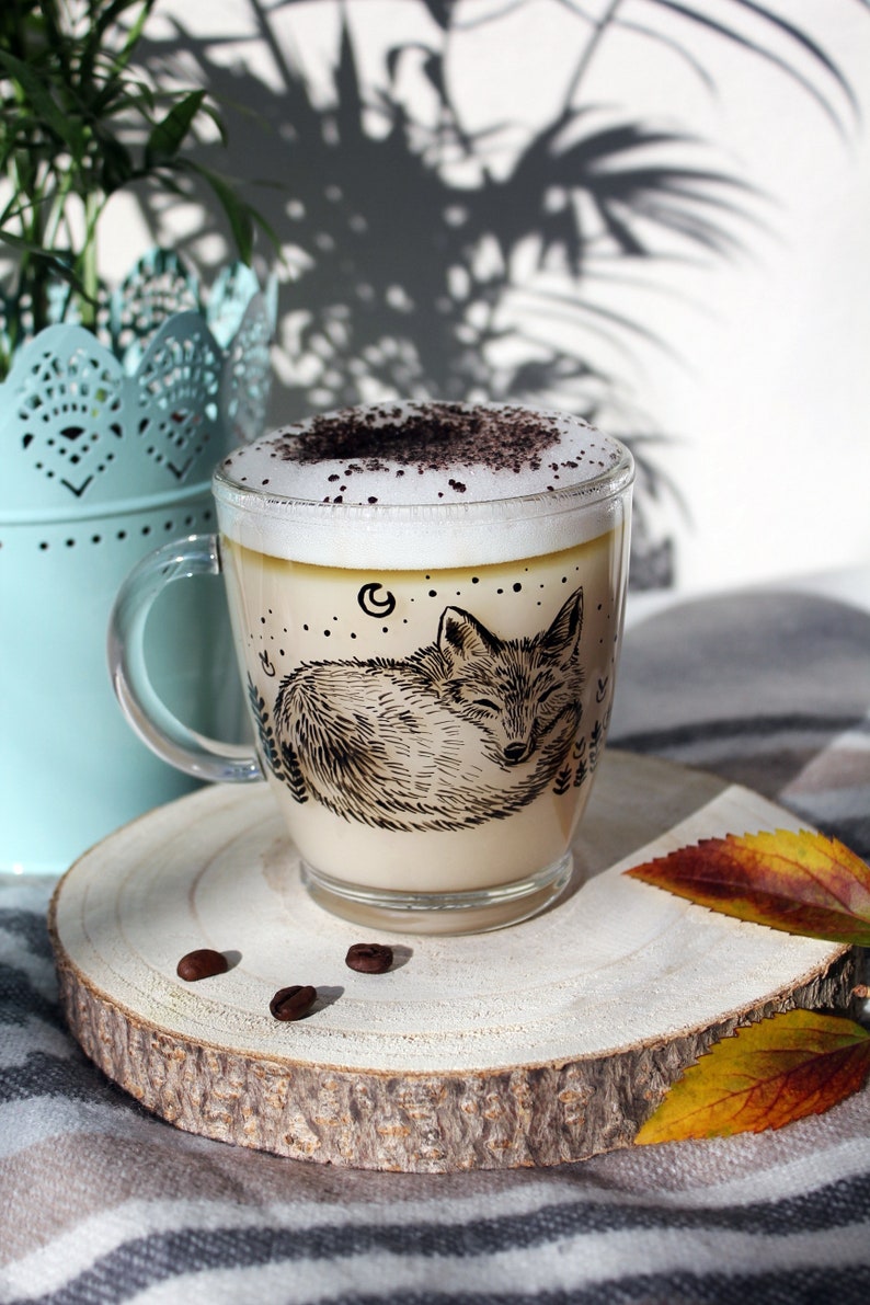 Fox Mug, Glass Cup, Handpainted Fox Cup, Coffee Mug, Foxes Illustration ...