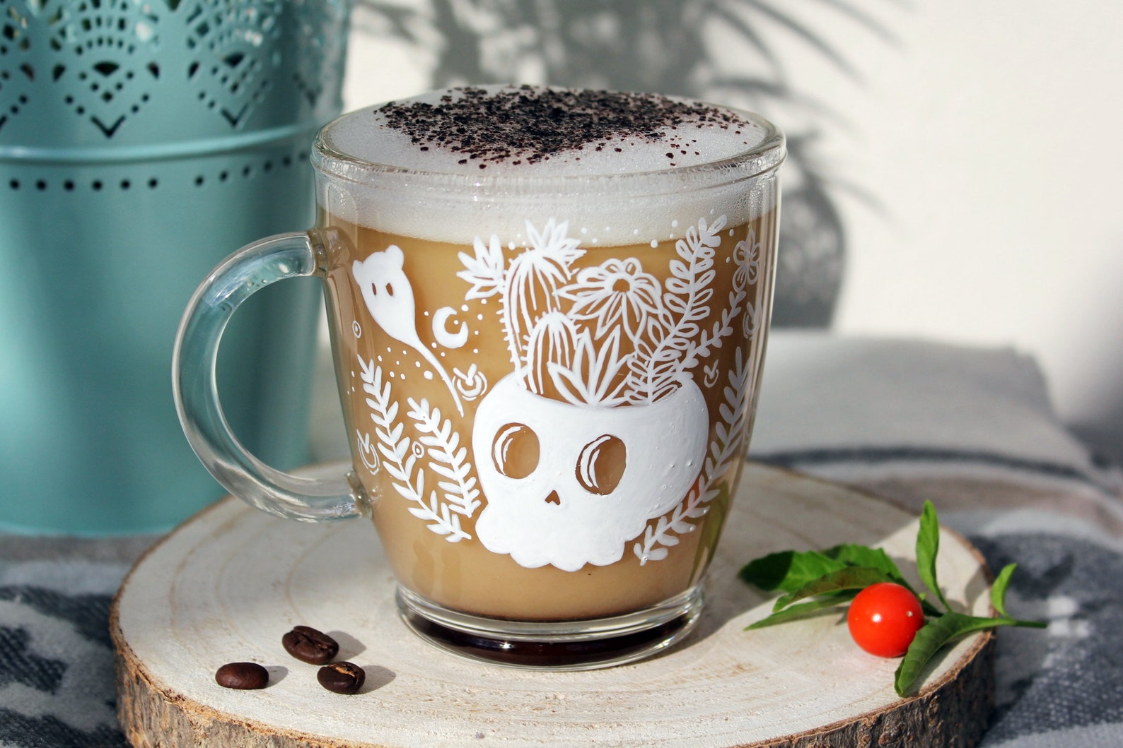 Handpainted Flower Skull Glass Mug Clear Halloween Mug - Etsy