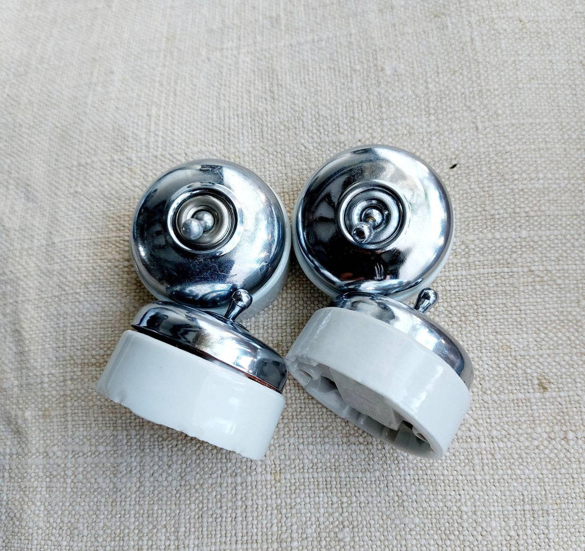 Small Toggle Light Switch in White Porcelain and Chrome, Vintage French ...