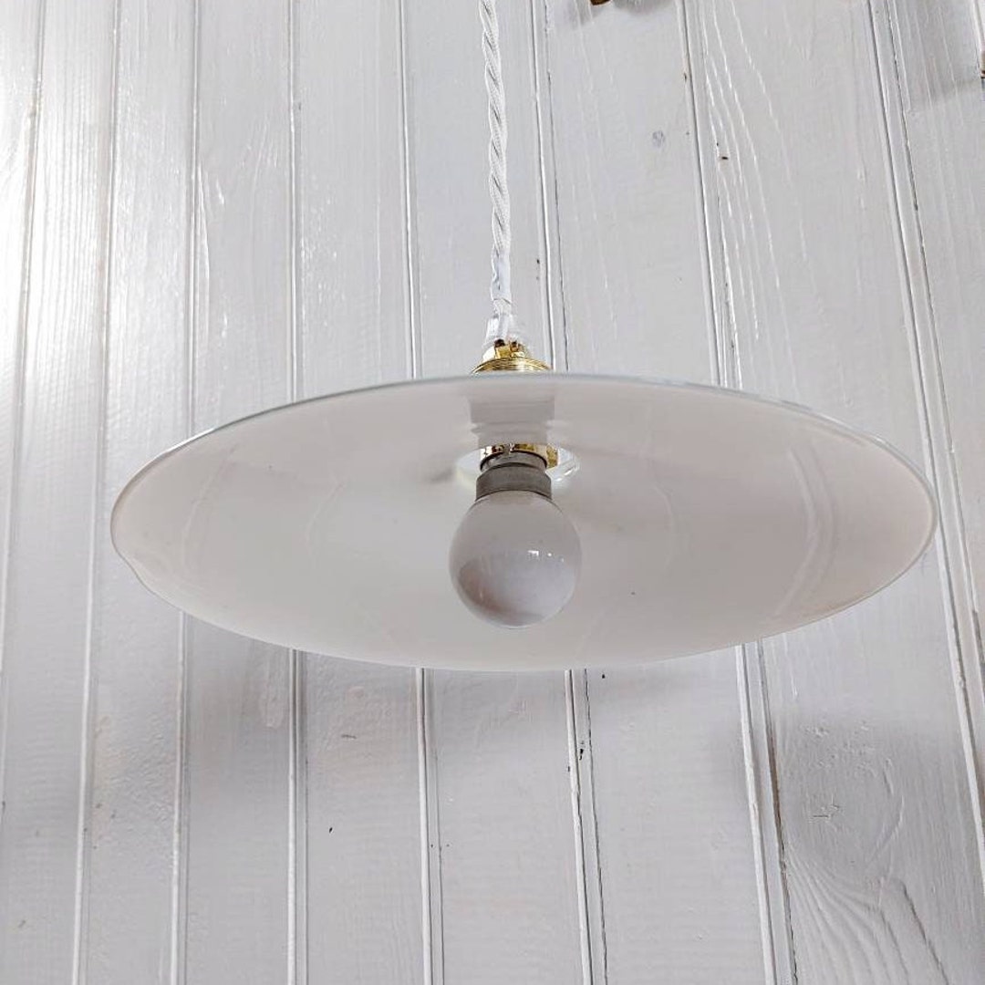 French Vintage White Milk Glass Opaline Ceiling Light, Pyramid Style ...