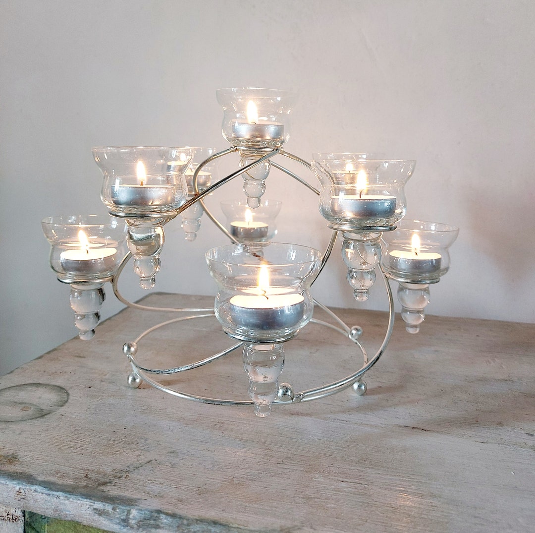 Tea Light Candelabra With Clear Glass Candle Cups for Nine Flames ...