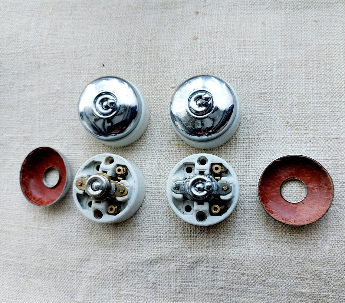 Small Toggle Light Switch in White Porcelain and Chrome, Vintage French ...