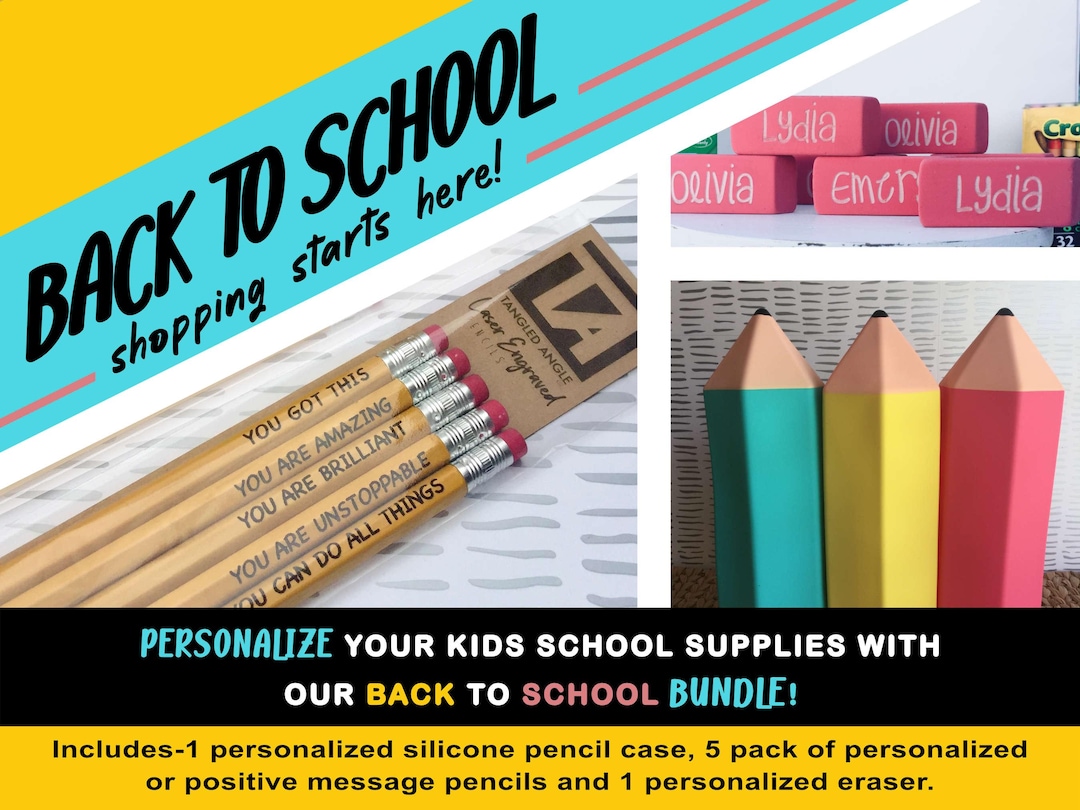 Personalized Back to School Bundle, Pencil Pouch, Custom Pencils, Pink ...