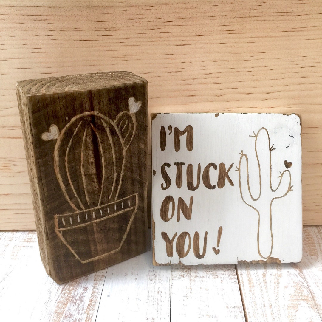 I'm Stuck on You, Small Cactus Decor, Wooden Cactus Sign, Tiered Tray ...