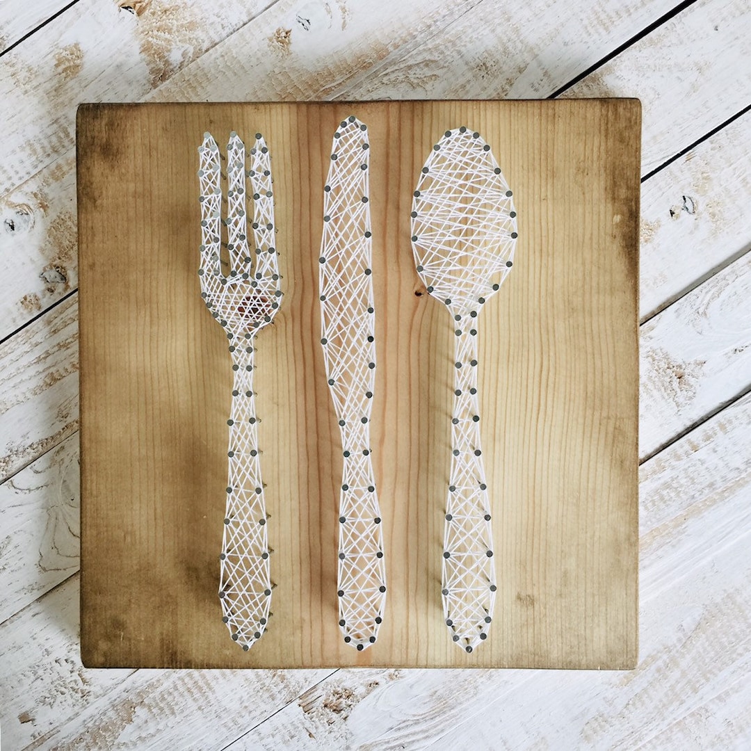 Fork Knife Spoon String Art, Kitchen Gift, Rustic Kitchen Decor ...