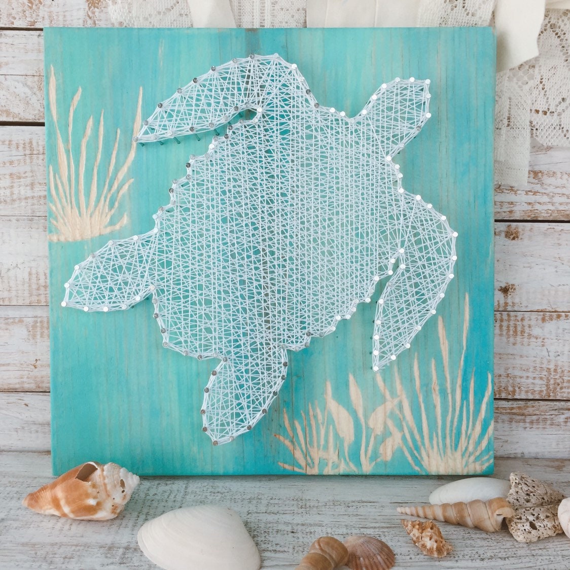 3 Piece Beach String Art Set Seahorse and Sea Turtle Wall Art | Etsy