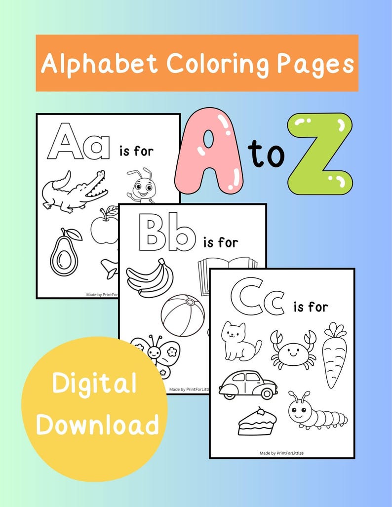 Alphabet Coloring Pages | A to Z | Printable Activity - Etsy