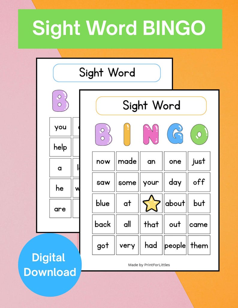 Preschool & Kindergarten Sight Word Bingo | 100 Sight Words | Printable ...