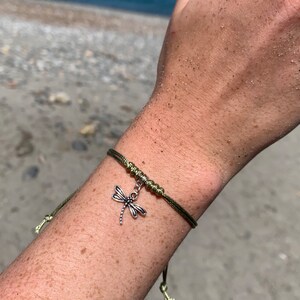 String Wish Bracelet With Dragonfly Charm, Polyester Cord, Wish Quote ...