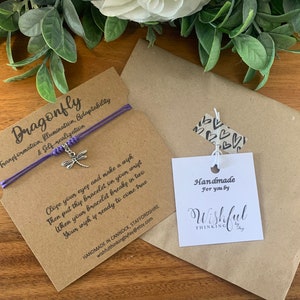 String Wish Bracelet With Dragonfly Charm, Polyester Cord, Wish Quote ...