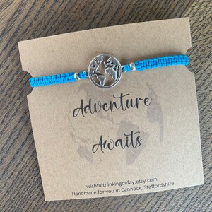 World Map Friendship Bracelet, Waterproof Cord, Adventure Awaits Quote ...