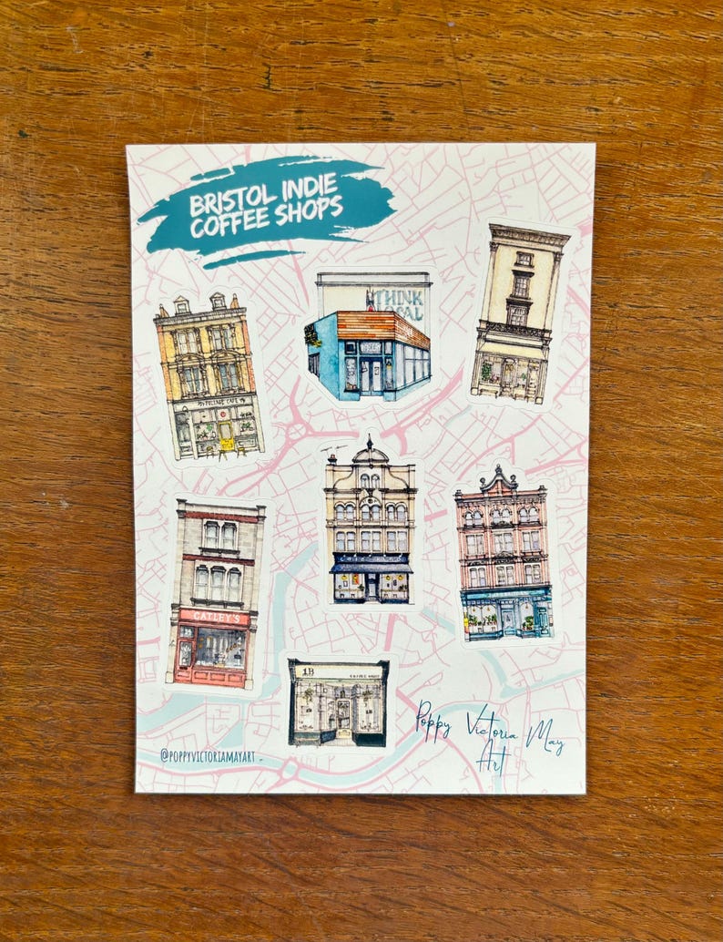 Bristol Indie Coffee Shops Sticker Sheet - Etsy