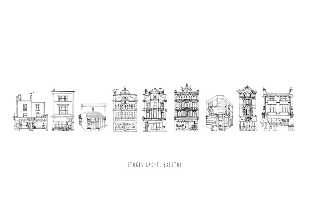 Stokes Croft Independents Line Drawing Print - Etsy
