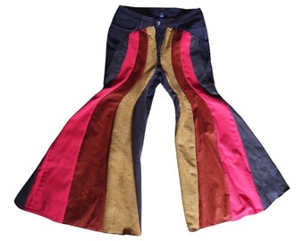 Med. Fall Colors Striped Corduroy & Velvet Bell Bottoms - Etsy