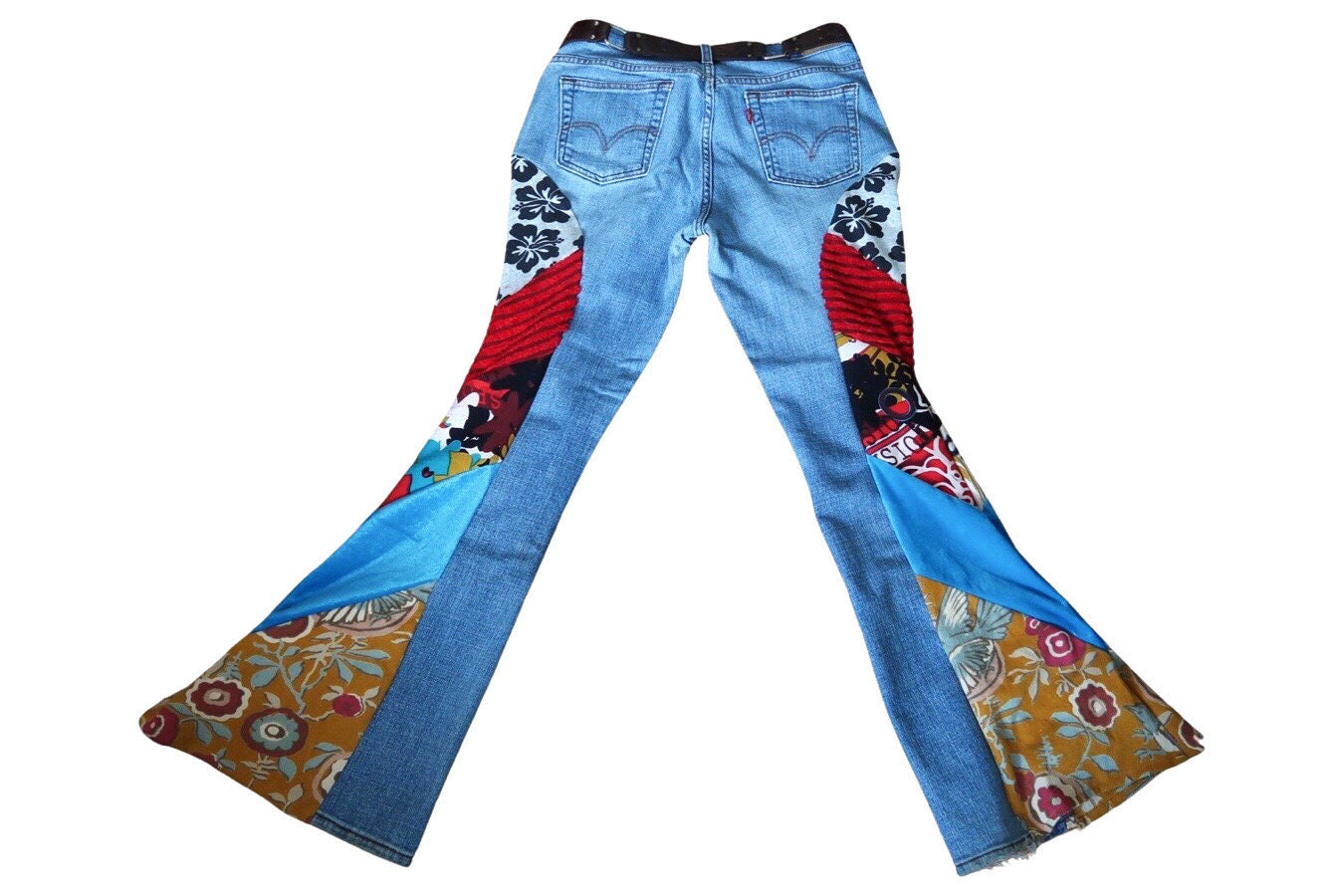 Upcycled Levi Bell Bottom Blue Jeans, Size Medium. - Etsy