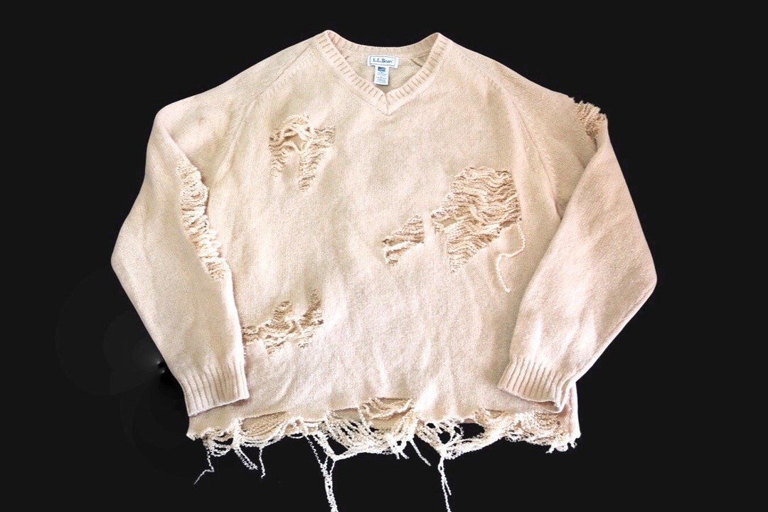 Destroyed Buttercream Wool V Neck Sweater, Mens Large Tall - Etsy