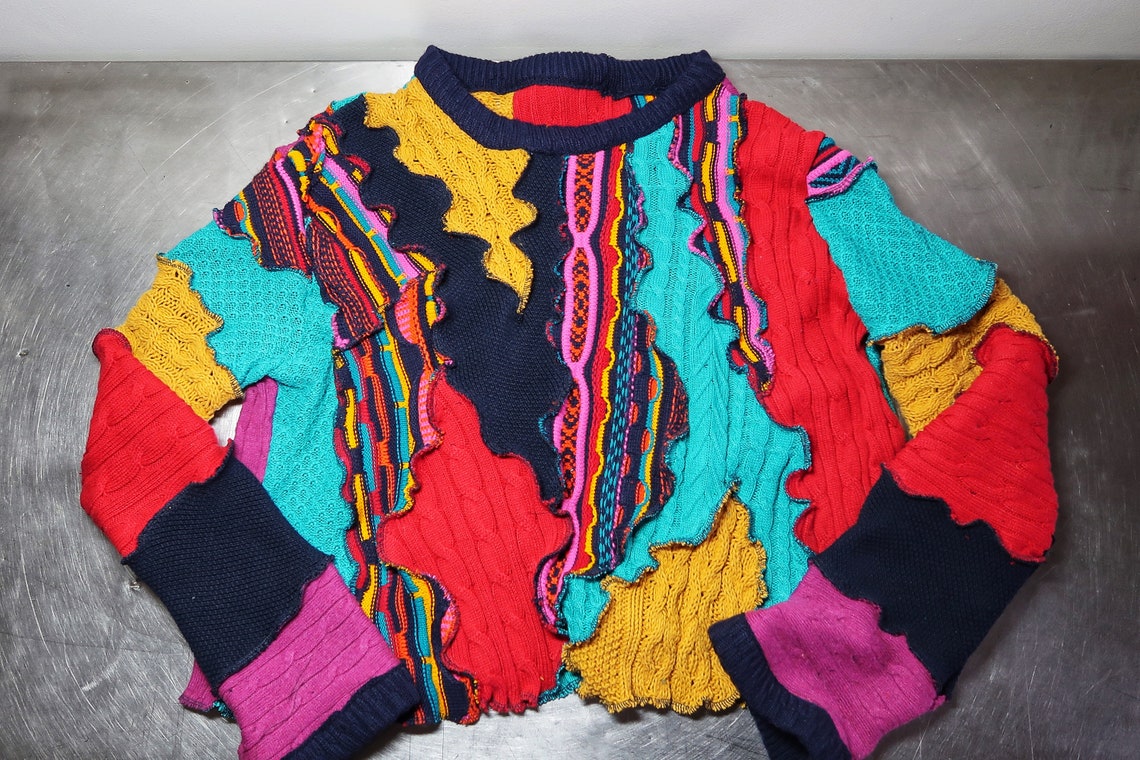 XL Reworked Textured Multi Sweater - Etsy